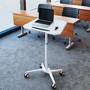 MObyat Lectern Podium Stand,Lectern Podium Stand,Mobile Lecture Podium Stand, Height and Angle Adjustable, Portable Presentation Concert Podium for Church and Classroom/White/Height 75/108cm