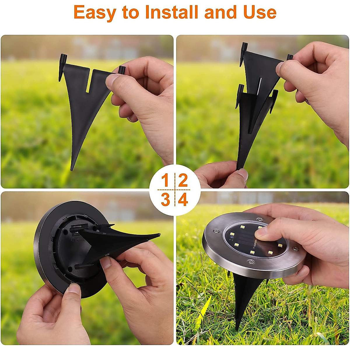 Solar Ground Lights, Timepoch 4 Pack Solar Lights Outdoor 8 LED Solar Garden Lamp Waterproof In-Ground Outdoor Landscape Lighting for Patio Pathway Lawn Yard Deck Walkway (Warm White)