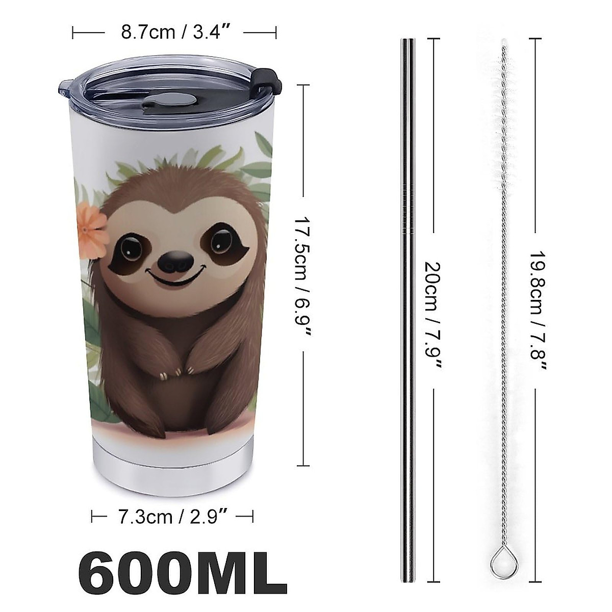TKJMCSW Cute Cartoon Sloth Travel Mug 20 Oz Tumbler Travel Coffee Mug Insulated Coffee Mug Water Bottle Stainless Steel Insulated Tumblers Insulated Cup Tumbler Cup Coffee Mug with Lid