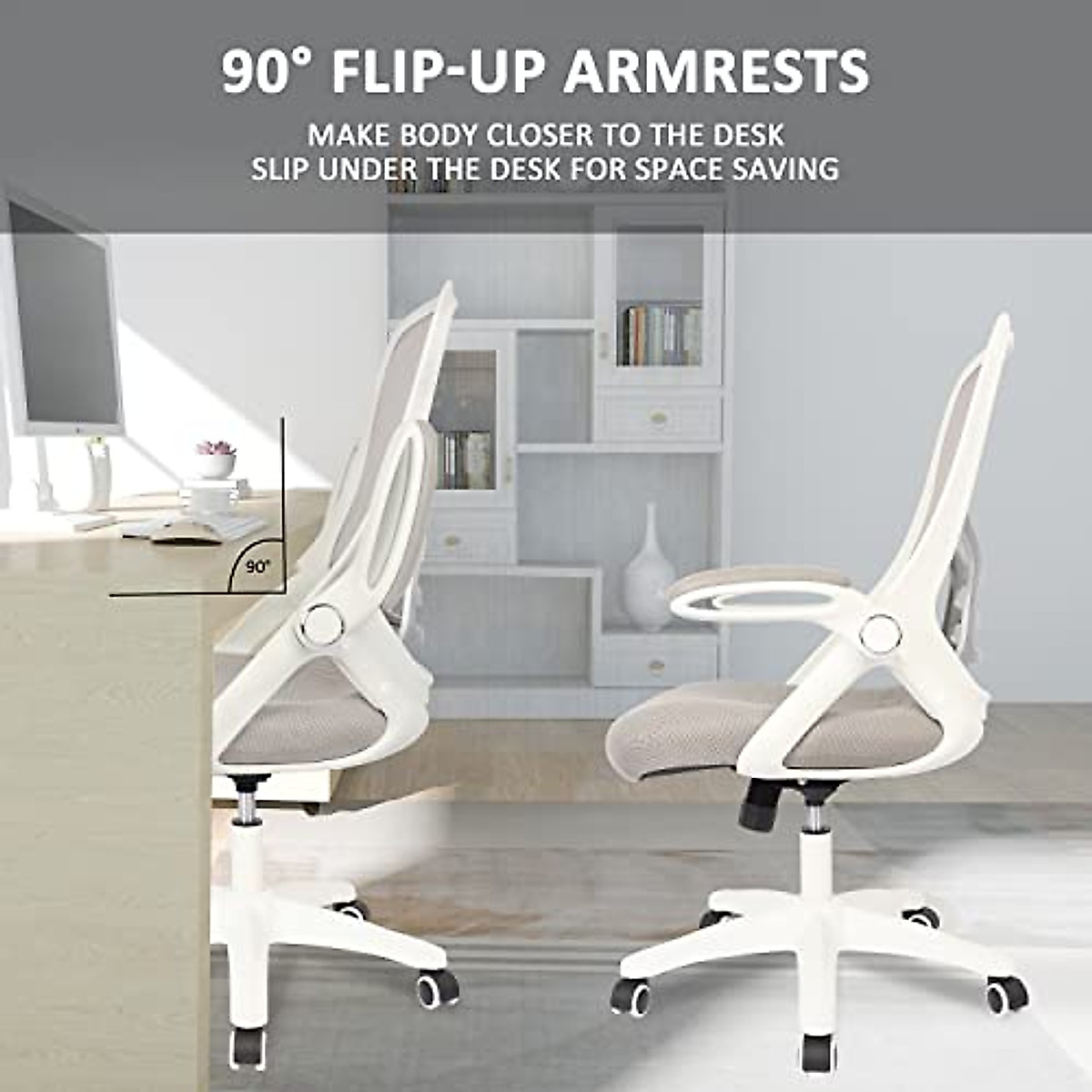 Office Chair Ergonomic Mesh Swivel Computer Task Desk Chair Comfortable, Flip-up Arms, Adjustable Height (Grey)