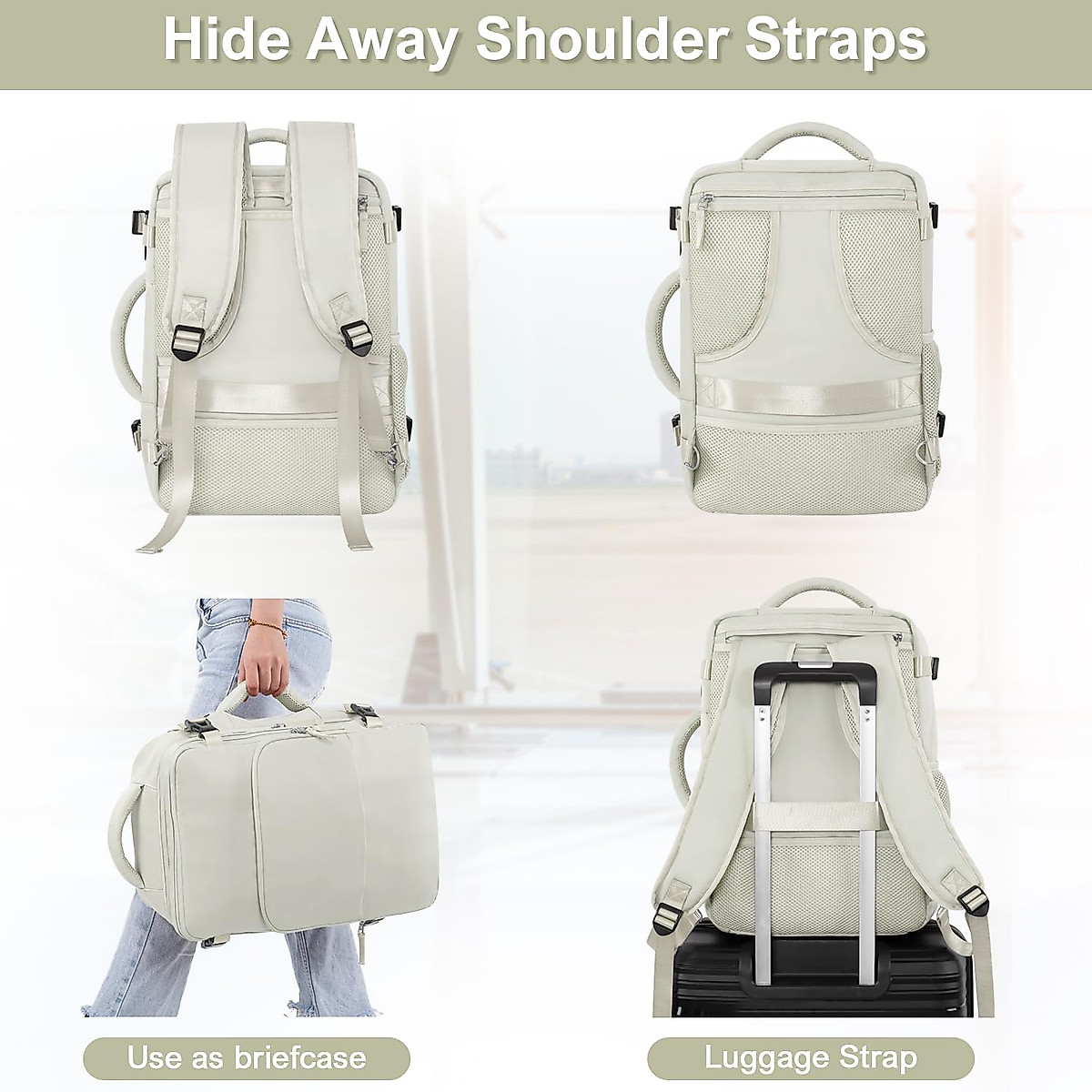 Sinaliy Travel Backpack for Women, Carry On Backpack Flight Approved, Personal Item Travel Bag with USB Charging Port, Casual Daypack College Bag Suitcase Backpack for Weekend, Fit 16 Inch Laptop