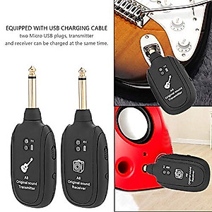 UHF Wireless Guitar System, Acogedor Guitar Transmitter Receiver, Built-in Rechargeable Battery, Wireless Audio Transmission Set for Electric Guitar Bass