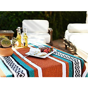 Green and Rust Mexican Blanket by Laguna Beach Textile Co - Beach, Yoga, Camping, or Decorative Throw Blanket - Traditional Handmade Serape - Rustic Green