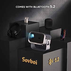 [Electric-Focus] Mini Projector Upgraded, Sovboi Portable with 5GWiFi & Bluetooth, 1080P Outdoor Movie Projector, 400'' Screen , Compatible iOS/Android/TV Stick/HDMI/PS5, Grey (VB6)