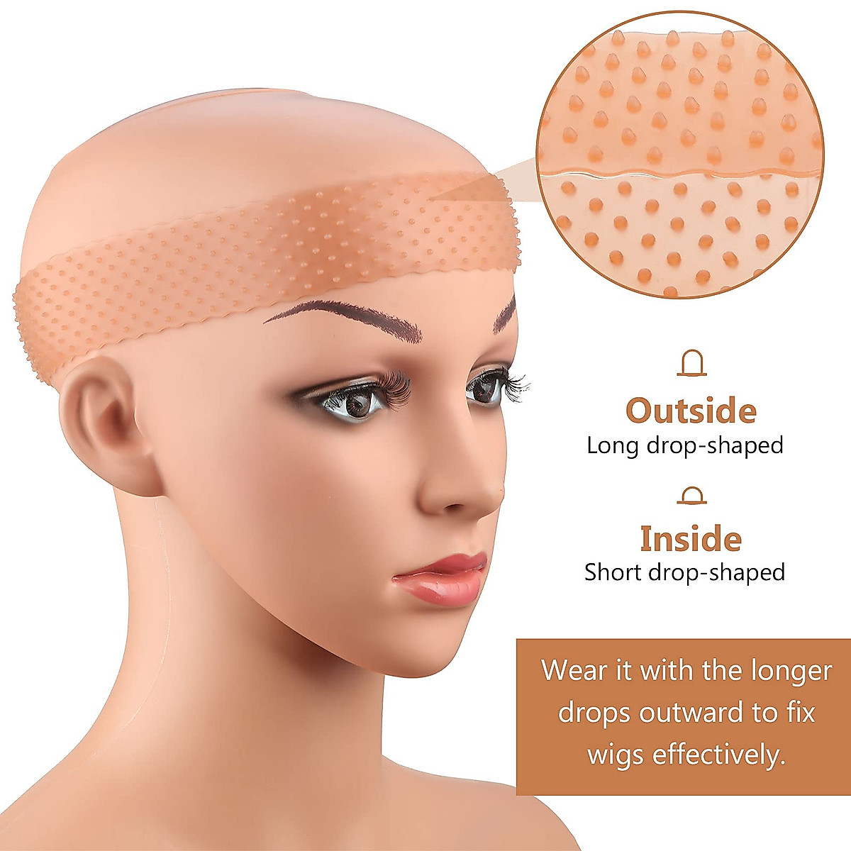 WILLBOND 2 Pieces Silicone Wig Grip Band Adjustable Silicone Wig Headband No Slip Wig Bands Seamless Wig Holder for Men Women Sports Yoga (Light Brown, Dark Brown)