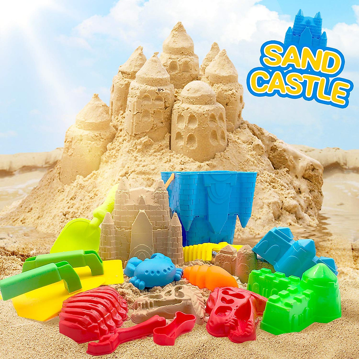 25 Pcs Kids Beach Sand Toys Set, Beach Toys Includes Castle Bucket, Sand Molds, Beach Shovel Tool Kit, Sand Castle Building Kits, Kids Outdoor Toys Sandbox Toys for Toddlers Kids Outdoor Play