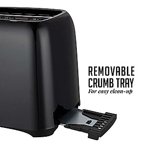 Ovente Electric 2-Slice Toaster Machine, 700W with 6-Shade Toast Setting, Removable Crumb Tray, Compact and Easy to Use, Perfect on Kitchen Countertop for Toasting Bread, Bagel & Waffle, Black TP2210B