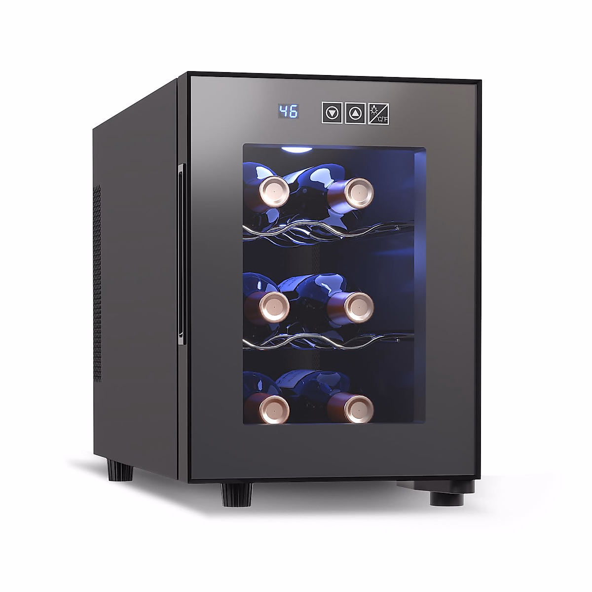 JINJUNYE 6 Bottle Wine Cooler Refrigerator, Wine Fridge Small, Countertop Wine Cooler with Digital Temperature Control, 46-66℉ Mini Freestanding Wine Cellars Glass Door, Gift for Wine Lover