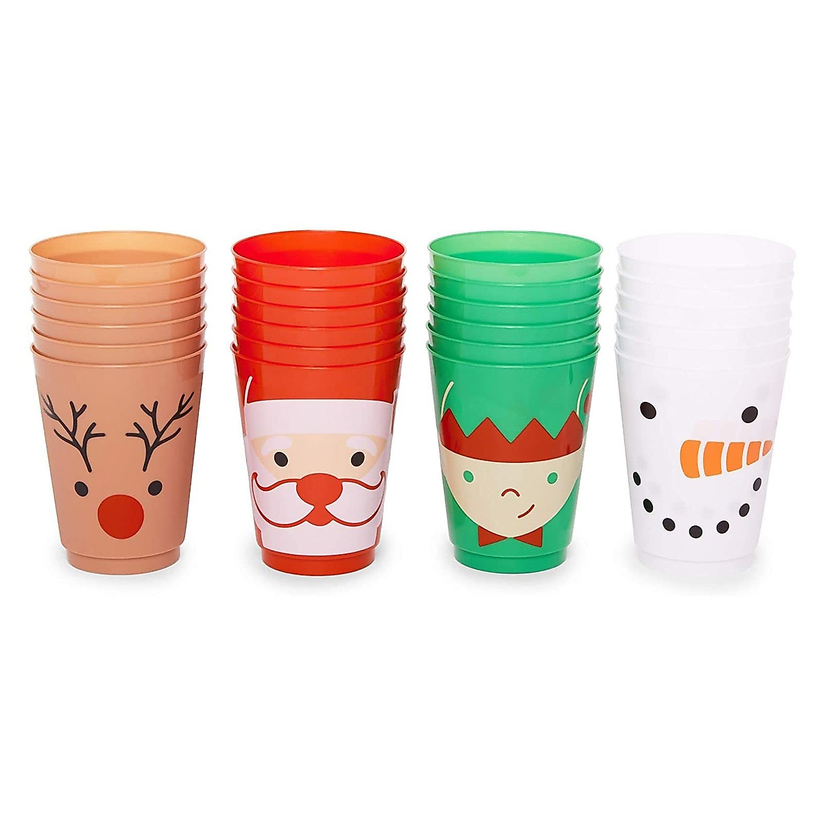 24 Pack Plastic Christmas Cups for Kids, 16oz Reusable Tumblers for Holiday Party Supplies (4 Designs)