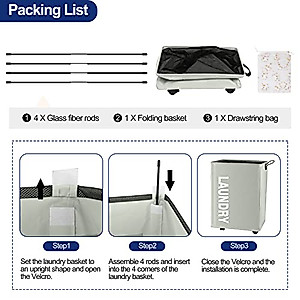 HolaDream Laundry Basket with Wheels, 22" Large Rolling Hamper with Leather Handle 70L, Collapsible Dirty Clothes Foldable Corner Washing Bin Waterproof Storage Organizer