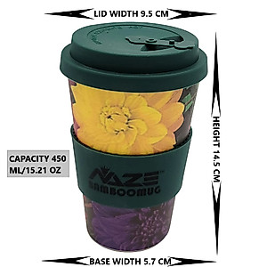 NAZE Eco-Friendly Bamboo Cup Natural Organic Bamboo Fiber Travel Mug, Reusable Coffee Cup, with Silicone Lid & Sleeve, Horse Print Bamboo Travel Cup For Coffee Tea or Milk. Pack of 1 Bamboo Mug