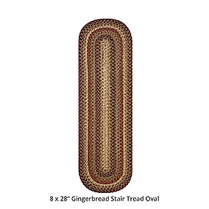 Homespice Gingerbread Premium Jute Braided Stair Tread 8" x 28" (Set of 13) Oval Multi Color Reversible, Natural Jute Yarn Rustic, Country, Primitive, Farmhouse Style - 30 Day Risk Free Purchase