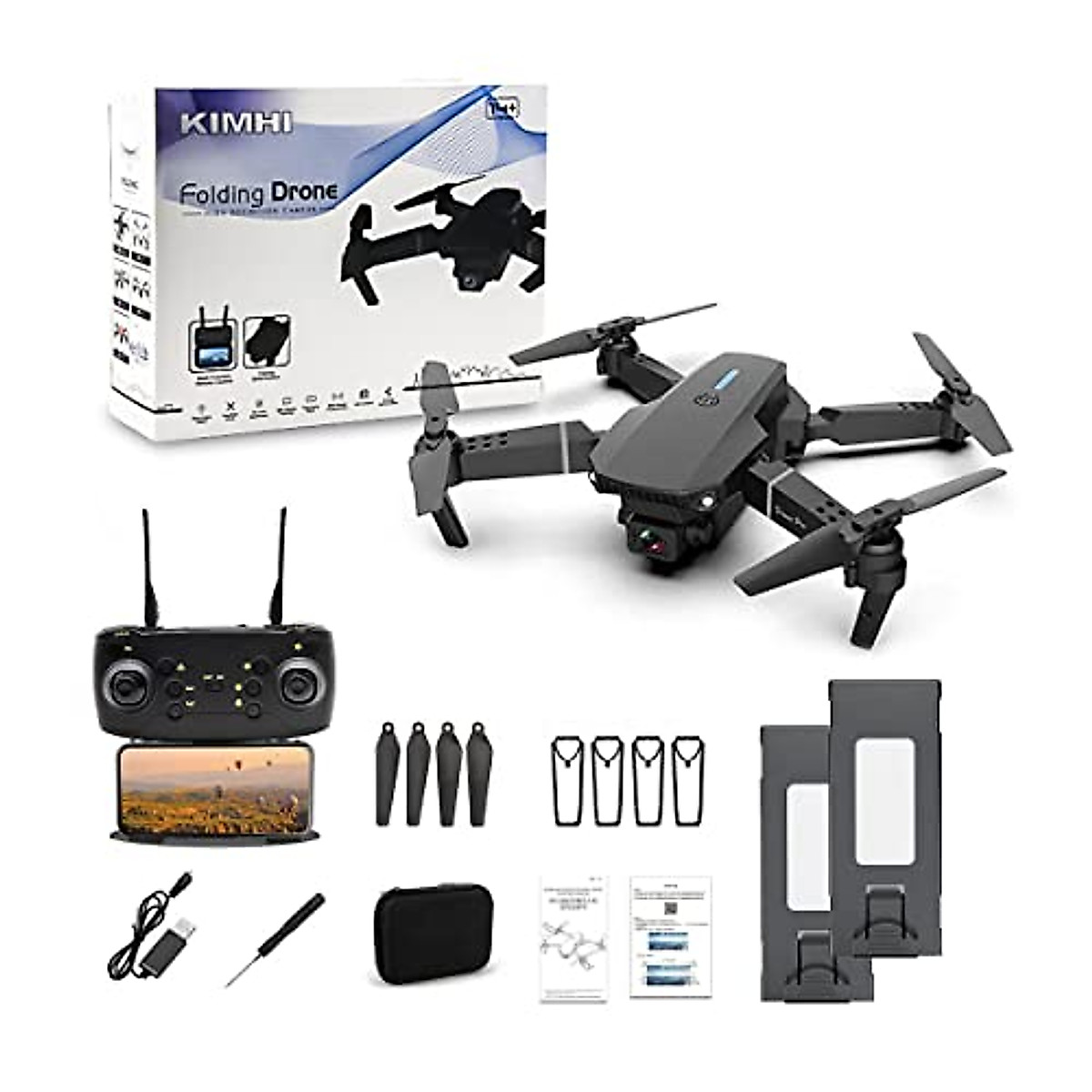 KIMHI Drone with Camera for Adults/Kids, 1080P FPV Dual Camera,Foldable RC Quadcopter Drones for Beginners, 2 Batteries, Carrying Case, One Key Start, Altitude Hold,Headless Mode,3D Flips (E88)
