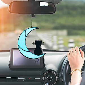 Black cat Sitting on The Moon Metal Decorative Wall Hanging Balcony Garden Decorative cat Gift to People who Love Cats Holiday Birthday Gift to Girls, Mothers or Women (cat Sitting on The Moon)