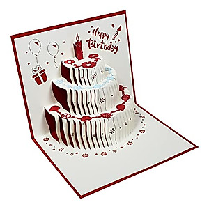 Magic Ants Pop Up Happy Birthday Card,3D Birthday Popup Cards,Birthday Cake Funny Postcards Pop Up Greeting Cards,Pop Up Birthday Cards for Women Men (Fruit Birthday Cake - Red)