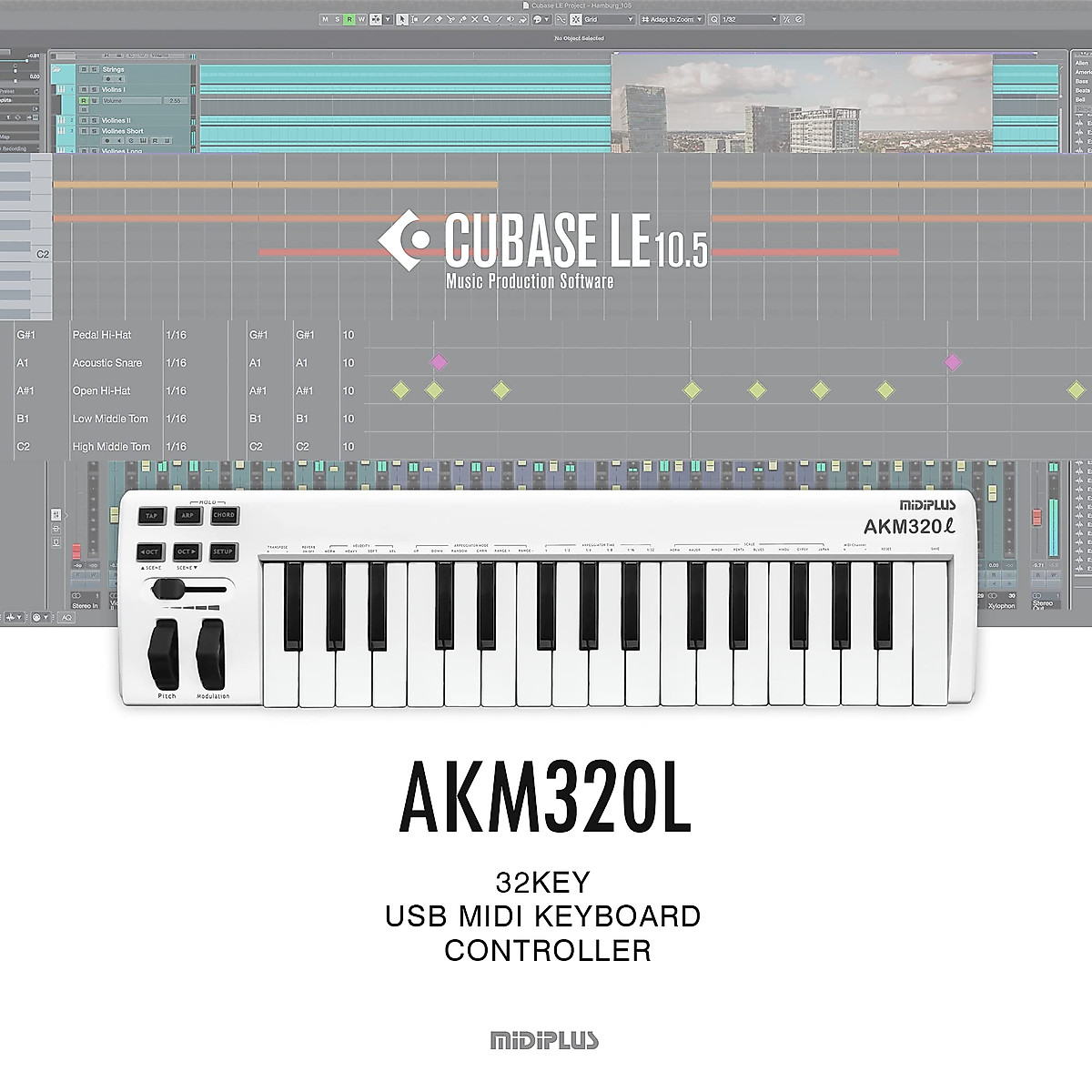 MIDIPLUS AKM320L MIDI Keyboard Controller, white, 32-key