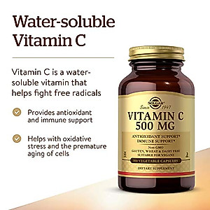 Solgar Vitamin C 500 mg, 100 Vegetable Capsules - Antioxidant & Immune Support - Overall Health - Supports Healthy Skin & Joints - Non GMO, Vegan, Gluten Free, Kosher - 100 Servings