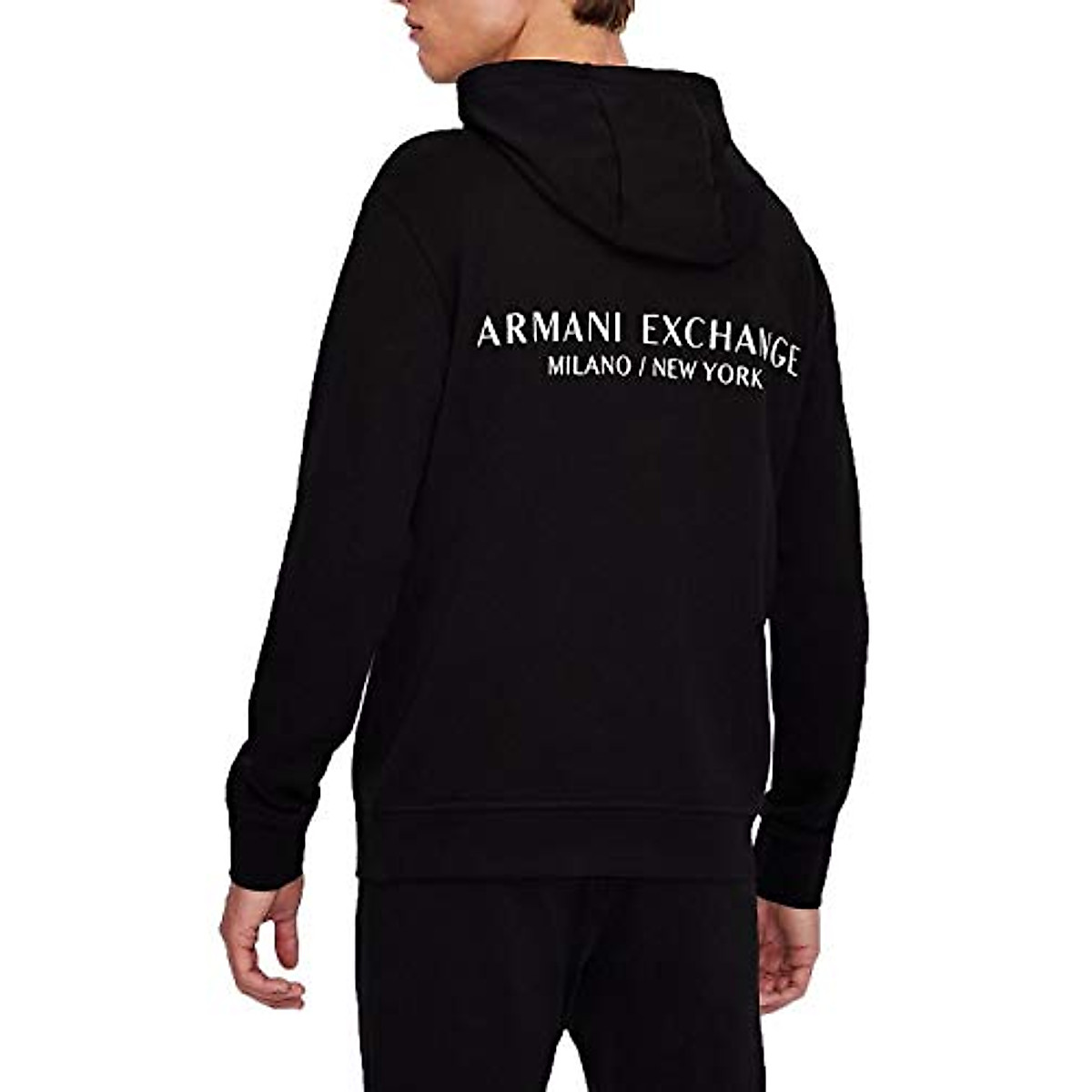 A|X ARMANI EXCHANGE mens Pull-over With Front Back Logo Hooded Sweatshirt, Black, Large US