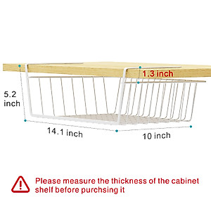 Pantry Shelves, Veckle 4 Pack Under Shelf Basket Metal Basket Organizer Under Cabinet Storage with Rustproof Coated for Kitchen Pantry Cabinet Shelves, White