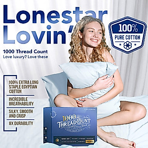 TEXAS LINEN CO. 100% Egyptian Cotton Queen White Sheet Set - 1000 Thread Count 4 PC Cotton Sheets for Queen Bed, Silky Soft, Cooling Extra Long Staple Luxury Hotel Sheets - Fits Upto 18” Deep Pocket