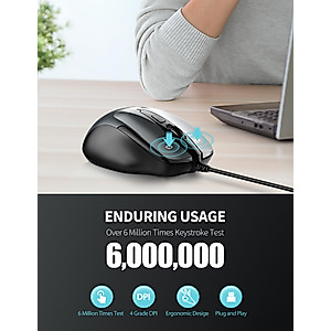 TECKNET Pro S2 High Performance Wired USB Mouse, 6 Buttons, Upto 2000dpi