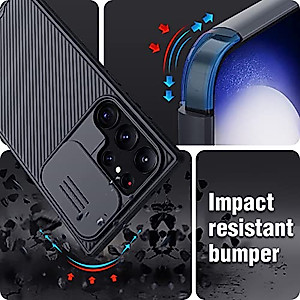 ErHu for Samsung Galaxy S23 Ultra Case with Camera Cover, [Non Slip & Anti-Fingerprint] [Drop Protection], Slim Thin Protective Phone Case for Samsung S23 Ultra 6.8 Inch, Black