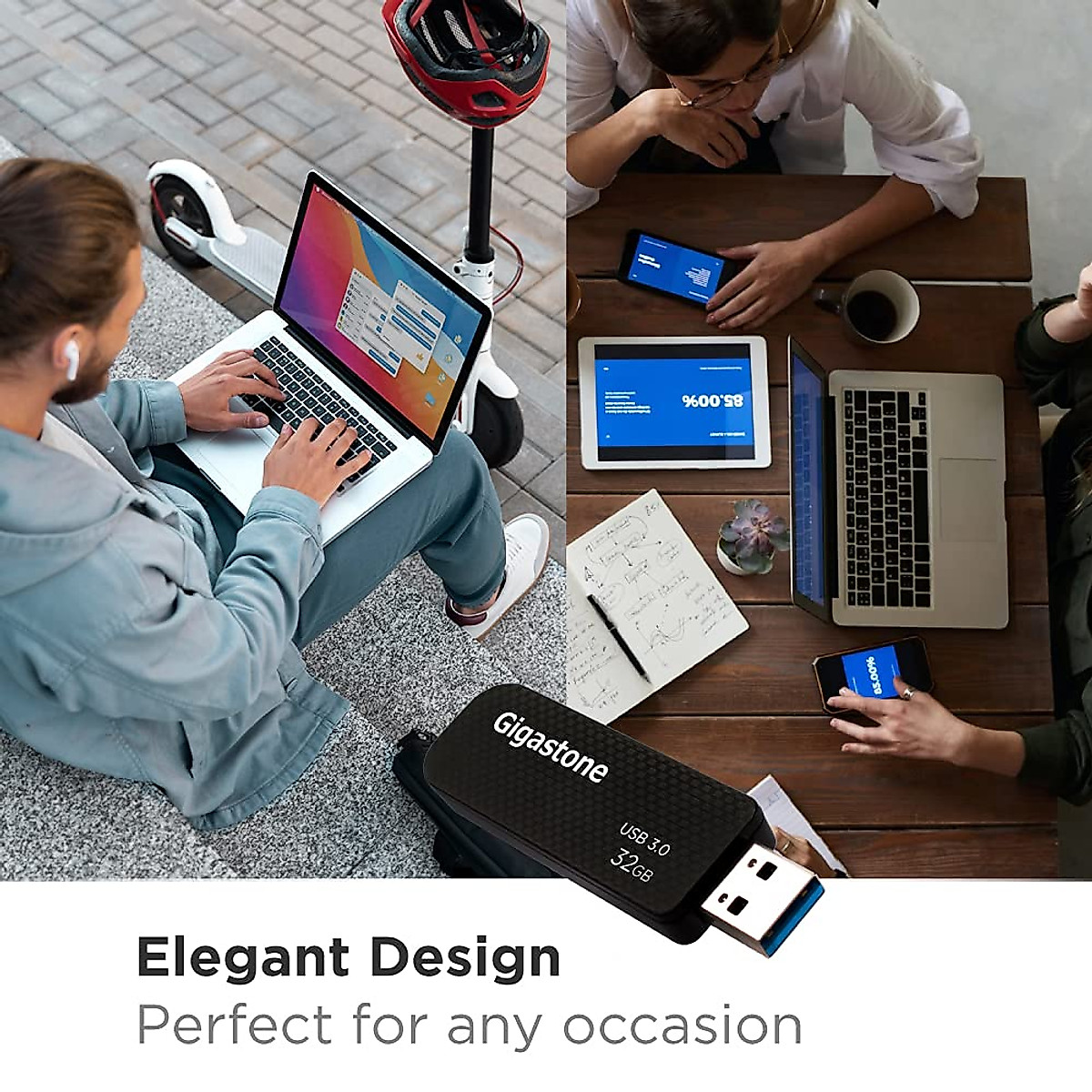 Gigastone Z30 32GB 5-Pack USB 3.2 Gen1 Flash Drive, Capless Retractable Design Pen Drive, Carbon Fiber Style Thumb Drive, Reliable Performance & Durable, USB 2.0/USB 3.0/USB 3.1 Interface Compatible