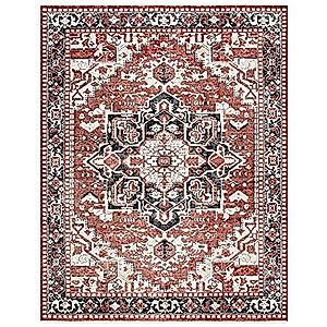 SAFAVIEH Herat Collection 5'3" x 7'7" Rust / Black HRT395P Oriental Medallion Distressed Non-Shedding Living Room Bedroom Dining Home Office Area Rug