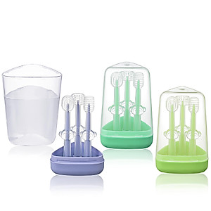 FOVRLZSE Pet Toothbrush Kit,360 Silicone Dog/Cat Toothbrush with Tongue Scrape（3pcs，Purple）