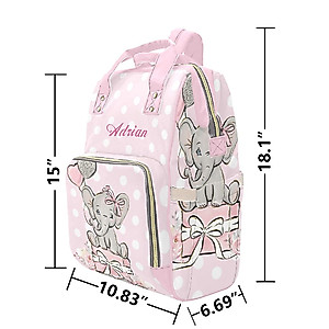 XOZOTY Personalized Elephant Diaper Bag Backpack with Name Custom Nursing Baby Bags Shoulders Travel Bag Daypack