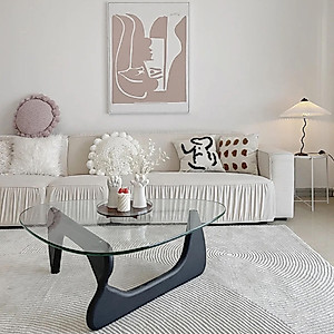 Triangle Coffee Table in Walnut Mid Century Modern Solid Wood Base and Triangle Clear Glass Coffee Table for Living Room Low Minimalist Tea Table Coffee Tables (36 * 25.6 * 16, Black Transparent)