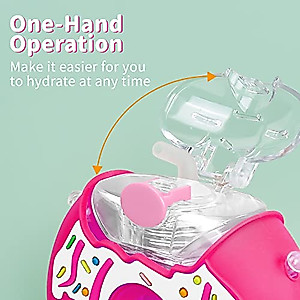 PHEENOWL 380ml Donut Water Bottle with Straw for Kids, BPA Free & Leak Proof Sports Cup with Straw, Toddler Drink Bottle with Shoulder Strap for Outdoor and School (Pink)