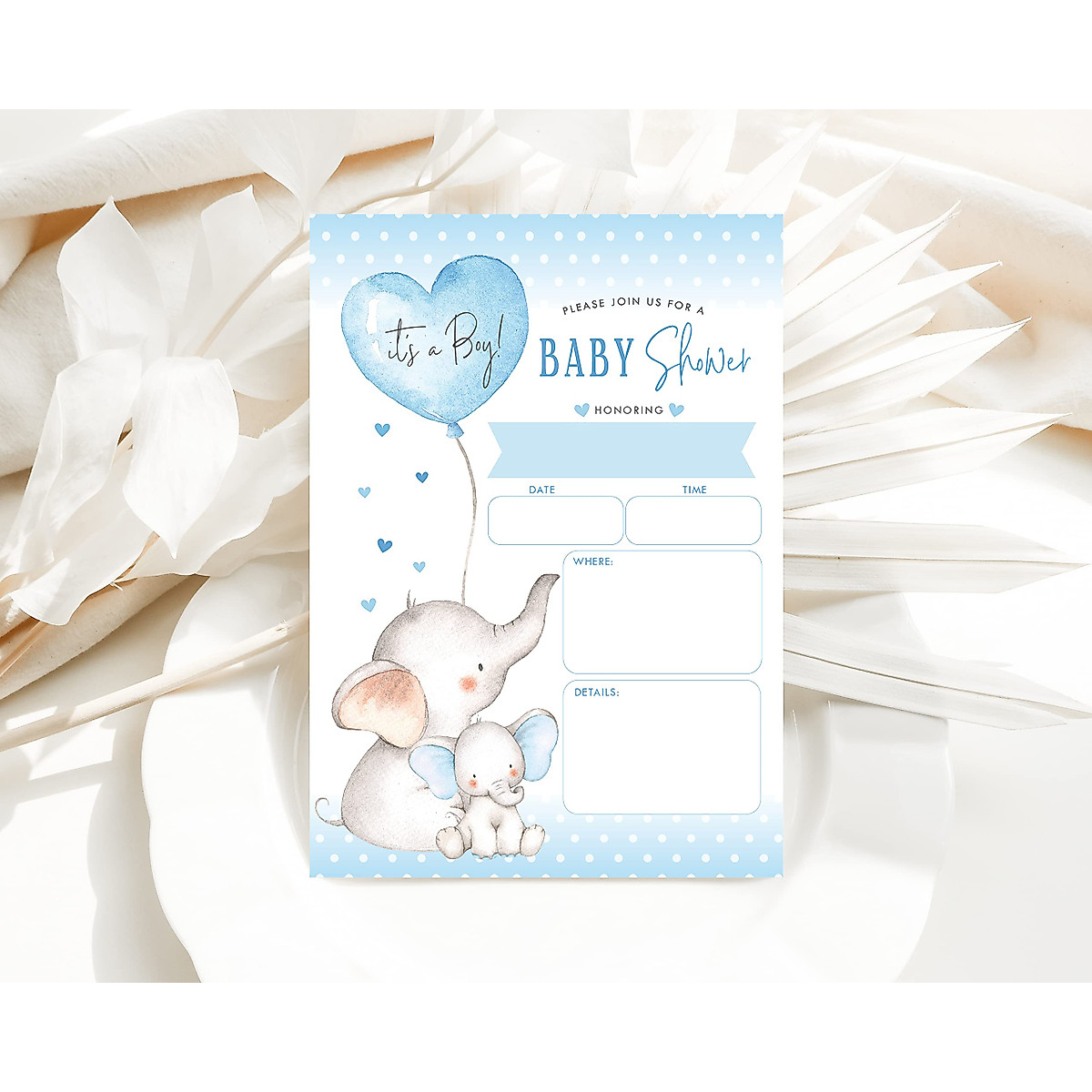 Your Main Event Prints Boy Elephant Baby Shower Invitations, Peanut Baby Shower Invites with Diaper Raffles Cards, Sprinkle, 20 Invites Including Envelopes