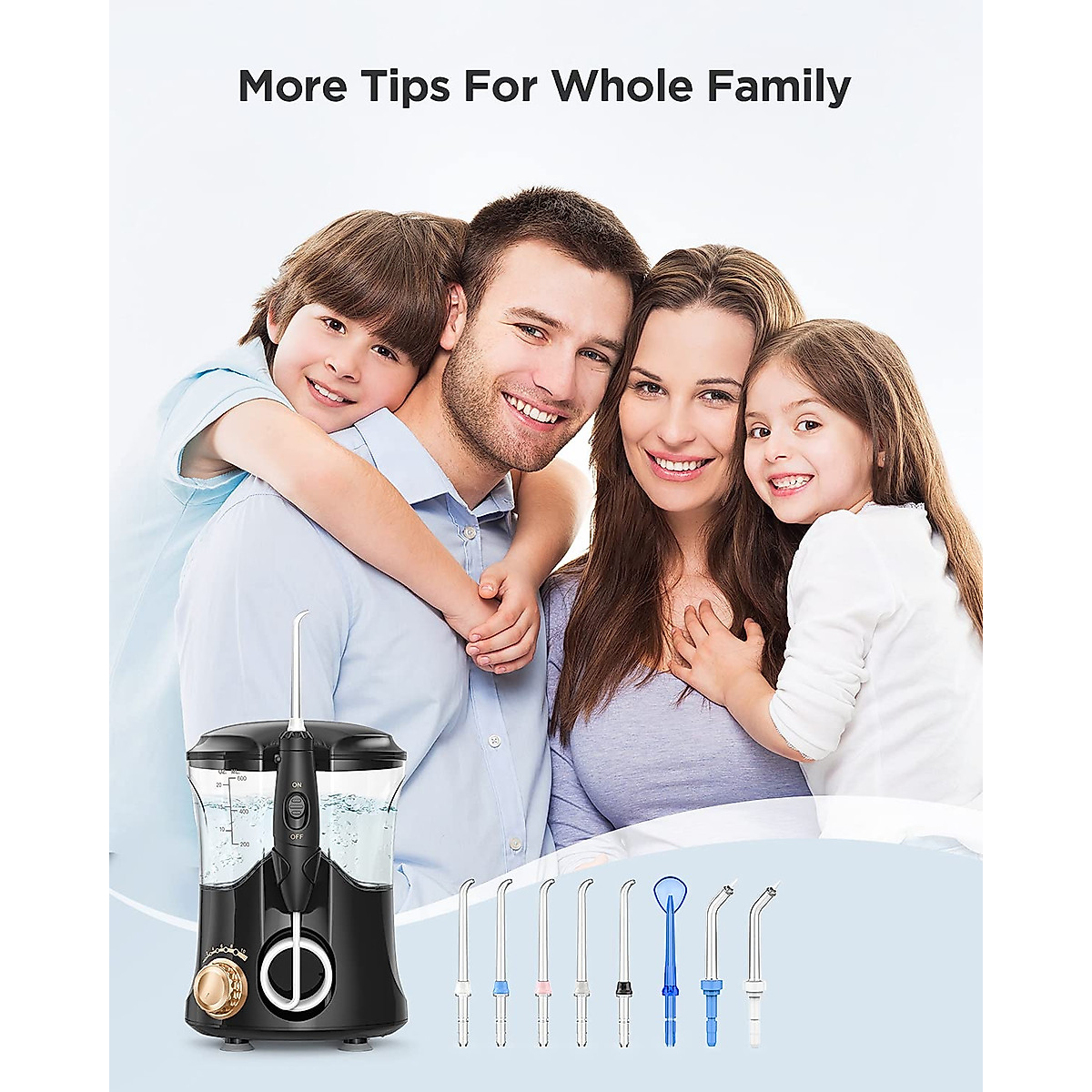 Water Flossers, 600ML Dental Water Teeth Cleaner with 8 Jet Tips for Family, 10 Adjustable Pressure, Electric Dental Pick Flosser for Teeth or Braces, Black