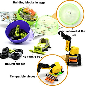 12Pcs Pre Filled Easter Eggs with Mini Buildable Vehicles Building Blocks, Car Egg Surprise Toy for Easter Egg Hunt, Easter Basket Filler, Easter Basket Stuffers, Easter Party Favors School Prize Toys