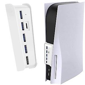 6 Port USB Hub for PS5, USB High-Speed Expansion Hub Charger Splitter Compatible with PlayStation 5 (Original Model), Extender Adapter 4 USB + 1 USB Charging Port + 1 Type C Port