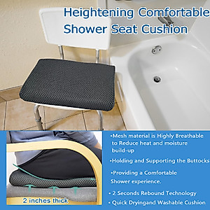 REEZEIVI Shower Seat Cushion with Non-Slip Silicone Bottom,Soft 4D Mesh Fabric,Bathtub Chair Pad for Elderly,Quick Drying and Washable Shower Seat Mat, Design for Elderly, Senior, Handicap,Disabled