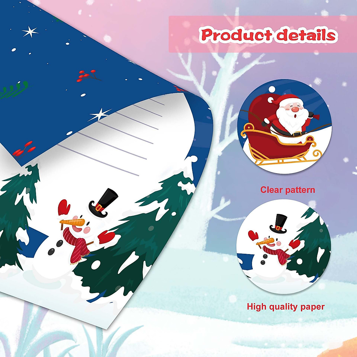 GLKTOPO 60 Sheets Christmas Stationery Paper, 8.5" x 11" Double Sided Holiday Letterhead, 6 Design Deco Writing Paper for Xmas Notes Cards Invitation Scrapbook Crafts Office School Printing Supplies