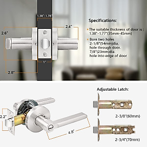 Probrico Bed/Bath Room Door Lever Modern Flat Handles in Satin Nickel, Privacy Door Lever Locks, Contractor Pack(10Pack)