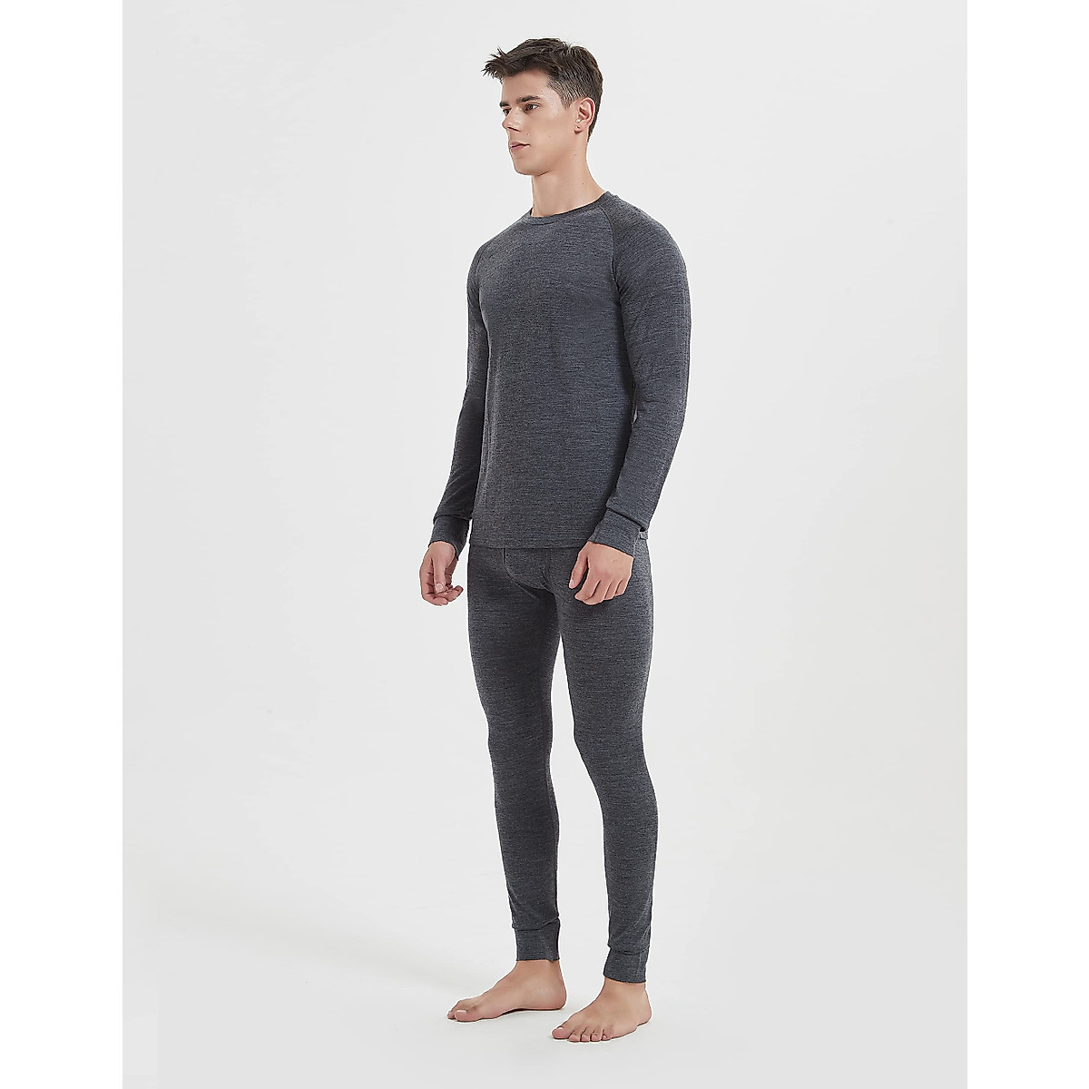 Iguana Mens 100% Merino Wool Base Layer Sets for Ski Lightweight Thermal Underwear Heather Grey