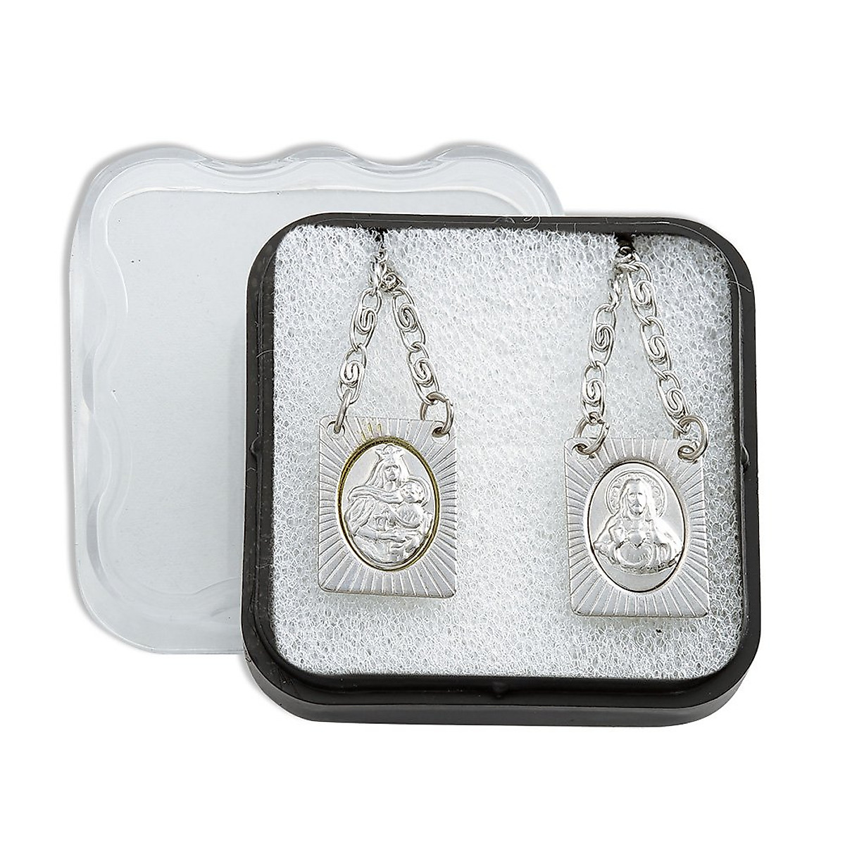 Scapulars Catholic I Sacred Heart of Jesus & Our Lady of Mount Carmel Medals I Stainless Steel Scapular Necklace for Women & Men - 14 Inch long I Catholic Religious Necklace - Stamped Icons