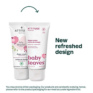 ATTITUDE Natural Zinc Diaper Cream | EWG VERIFIED, Hypoallergenic, Dermatologist Tested and Fragrance-Free Diaper Rash Cream | Blocks Moisture, Prevents Irritation | Baby leaves (2,6 Fluid Ounce)