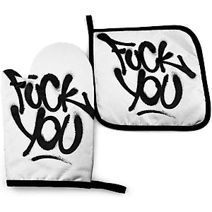 HENGE Font Graffiti Fuck You Oven Mitts and Pot Holders Sets of 2,Resistant Hot Pads,Flexible Cooking Oven Gloves for Microwave BBQ Cooking Baking Grilling