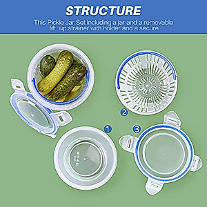 KIKINIKO Pickle Jar 24 oz pickle container with strainer Pickle Holder Keeper Lifter, pickle storage container pickle strainer,Flip Jar with Leak Proof and Lock It Lid