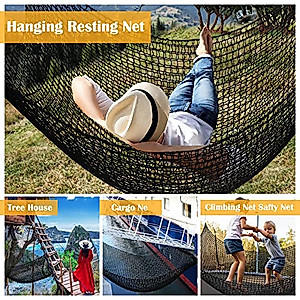 Climbing Cargo Net 6.5 x 9.8 ft Large Kids Backyard Climbing Net Double Layers Playground Safety Net with Storage Bag for Monkey Bar, Treehouse Accessories (Black)