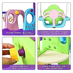 6 in 1 Toddler Swing and Slide Set, Kids Large Climber Slide Playset with Basketball Hoop, Football Gate and Golf Hole, Playground Swing Set for Indoor Outdoor Backyard 3-10 Gifts Presents