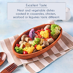 CRYSTALIA Handmade Clay Cooking Pan, Roaster Natural Ceramic Pan for Sausage Fish, Turkish Terracotta Bowl, Glazed Interior Clay Food Serving Dish