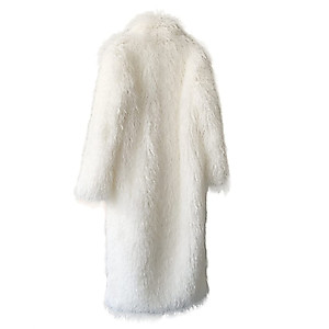Vickstco Women's Fluffy Faux Fur Long Overcoat Winter Spring Warm Outwear Parka Coat White