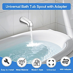 Universal Bath Tub Spout with Adapter, Bathtub Faucet Spout Without Diverter, 5" Length Bathtub Spout for 1/2'', 3/4'' IPS Inside Thread Connection and Tub/Shower Faucet (Chrome)