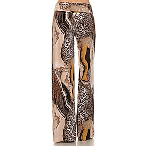 ICONOFLASH Women's Wide Leg Palazzo Pants with Fold-Over Waist (Milky Way Cheetah, Small)